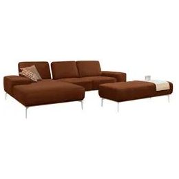 Ecksofa W.Schillig "run, Designsofa mit tollem Sitzkomfort, L-Form", orange (terracotta w82), B:279cm H:88cm T:178cm, Longlife Xtra-Leder Z73: Naturwalkleder der Luxusklasse aus den erlesensten Rohh&auml;uten. Hautst&auml;rke 1, 1 &ndash; 1, 3 mm;ROHLEDER Jacquard-Flachgewebe Q2 W60 (63% Polyester, 37% Polyacryl);ROHLEDER Chenille-Flachgewebe Q2 W77 (68% Polyacryl, 32% Polyester);Stoff S37 (100% Polyester), Sofas