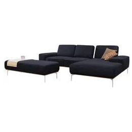 Ecksofa W.Schillig "run, Designsofa mit tollem Sitzkomfort, L-Form", blau (dunkelblau w82), B:279cm H:88cm T:178cm, Longlife Xtra-Leder Z73: Naturwalkleder der Luxusklasse aus den erlesensten Rohh&auml;uten. Hautst&auml;rke 1, 1 &ndash; 1, 3 mm;ROHLEDER Jacquard-Flachgewebe Q2 W60 (63% Polyester, 37% Polyacryl);ROHLEDER Chenille-Flachgewebe Q2 W77 (68% Polyacryl, 32% Polyester);Stoff S37 (100% Polyester), Sofas, 
