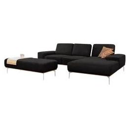 Ecksofa W.Schillig "run, Designsofa mit tollem Sitzkomfort, L-Form", schwarz (midnight w82), B:279cm H:88cm T:178cm, Longlife Xtra-Leder Z73: Naturwalkleder der Luxusklasse aus den erlesensten Rohh&auml;uten. Hautst&auml;rke 1, 1 &ndash; 1, 3 mm;ROHLEDER Jacquard-Flachgewebe Q2 W60 (63% Polyester, 37% Polyacryl);ROHLEDER Chenille-Flachgewebe Q2 W77 (68% Polyacryl, 32% Polyester);Stoff S37 (100% Polyester), Sofas,