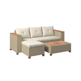 Ambia Garden Gartenset, Akazie, Beige, Holz, Metall, Kunststoff, Textil, 3-teilig, Akazie, massiv, F&uuml;llung: Polyester, Polyurethan (Pur), Polypropylen,Polyester, Polypropylen, 184x118 cm, Kissen, Auflage,wetterbest&auml;ndig, Gartenm&ouml;bel, Gartenm&ouml;bel-Sets