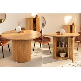 Riess Ambiente Runder Esstisch TRES CHIC 120cm braun Mangoholz Massivholz mit Stauraum Riess-Ambiente Esszimmertisch K&uuml;chentisch S&auml;ulentisch 4 Personen Asiatisch...