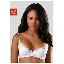 Push-up-BH s.Oliver, Damen, Gr. 85, Cup C, wei&szlig;, Spitze, Obermaterial: 60% Polyamid, 35% Polyester, 5% Elasthan, BHs BH Spitzenw&auml;sche Push-up-BH Spitzen-BH B&uuml;gel-BH Hochzeitsw&auml;sche Dirndl-BH Hochzeitsdessous Schalen-BH, mit kleiner Zierschleife und doppelten Spaghettitr&auml;gern, Dessous