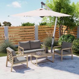 Ambia Garden Gartenset, Hellgrau, Teak, Holz, Textil, 4-teilig, Akazie, Hartholz, F&uuml;llung: Komfortschaum,Komfortschaum, 85x116x60 cm, Gartenm&ouml;bel, Gartenm&ouml;bel-Sets
