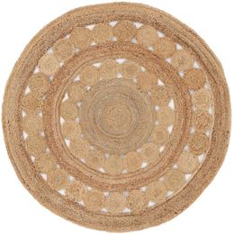 Teppich CarpetFine "Juteteppich Dana", beige (natur), B:200cm H:5mm &Oslash;:200cm, Jute, Teppiche, Teppich