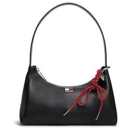 Tommy Hilfiger Schultertasche TOMMY JEANS "TJW CITY CHARM SHOULDER BAG", Damen, Gr. B/H/T: 26cm x 16,5cm x 8cm, schwarz, Lederimitat, Taschen Schultertasche, Damen Schultertasche, Henkeltasche mit farbigem Schmuckelement