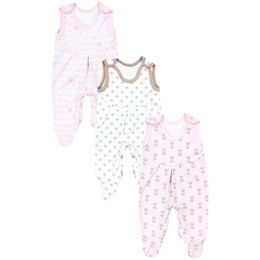 Strampler TUPTAM "Strampler Baby M&auml;dchen Strampler mit Fu&szlig; 3er Pack", Jungen, Gr. 56, N-Gr, beige (fuchs rosa streifen sterne beige), Obermaterial: 100% Baumwolle CO., Overalls