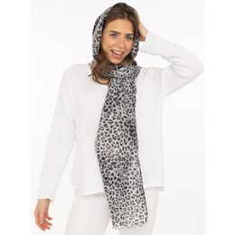 Schal Zwillingsherz "Print Leo", Damen, grau, Web, Obermaterial: 100% Polyester, Modet&uuml;cher Schal, Leomuster, Fransen an den Enden