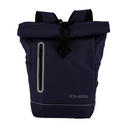 Freizeitrucksack Travelite "BASICS Roll-Up Rucksack aus Plane", Gr. B/H/T: 26cm x 60cm x 15cm, blau (marine), Polyester, unifarben mit Farbeins&auml;tzen, Rucks&auml;cke Freizeitrucksack, mit variablem Roll-Up-Verschluss