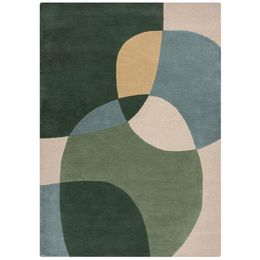 Wollteppich FLAIR RUGS "Glow, gemustert & modern", gr&uuml;n, B:120cm H:8mm L:170cm, Wolle, Teppiche, fu&szlig;bodenheizungsgeeignet, mit Hoch-Tief-Effekt