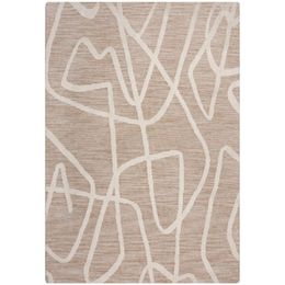 Teppich FLAIR RUGS "Micah", beige, B:120cm H:12mm L:170cm, Kunstfaser, Teppiche, Teppich, Hoch-niedriger Flor in Wolle-Optik