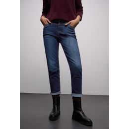 5-Pocket-Jeans Street One "Style BOYFRIEND", Damen, Gr. 28, L&auml;nge 28, schwarz indigo, Denim/Jeans, Obermaterial: 79% Baumwolle, 15% Polyester (REPREVE), 4% Elastomultiester, 2% Elasthan, unifarben, loose fit lang, Jeans 5-Pocket-Jeans, mit Stretch