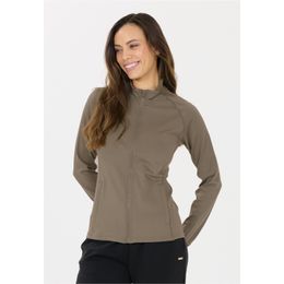 ENDURANCE ATHLECIA Outdoorjacke ATHLECIA "Krosa", Damen, Gr. 46, wei&szlig; (karamell), 80% Polyester, 20% Elasthan, unifarben, normal, hoch geschlossener Ausschnitt, Jacken Outdoorjacke, mit Vollrei&szlig;verschluss und Flatlock-N&auml;hten