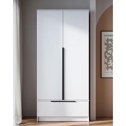 Kleiderschrank Home Affaire "Spirit Kleiderschrank mit Schublade und Stauraum", wei&szlig; matt, B:90,2cm H:192,9cm T:51cm, FSC-zertifizierter Holzwerkstoff, Schr&auml;nke, Kleiderschrank, Mit schwarzen Metallgriffen und 2 Kleiderstangen