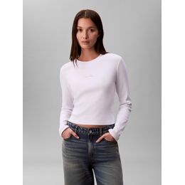 Langarmshirt Calvin Klein Jeans, Damen, Gr. S (38), brilliant wei&szlig; foil, Single Jersey, Obermaterial: 95% Baumwolle, 5% Elasthan, unifarben, figurbetont taillenlang, Rundhals, Shirts Langarmshirt, Rundhalsausschnitt, figurbetonte Passform, Logodruck