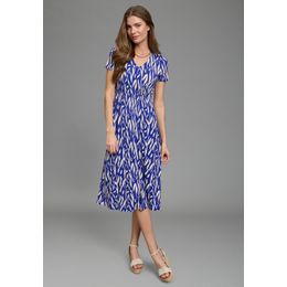 Sommerkleid Laura Scott, Damen, Gr. 36, N-Gr, royalblau, gemustert, Jersey, Obermaterial: 95% Viskose, 5% Elasthan, gemustert, figurumspielend wadenlang, V-Ausschnitt, Kleider Sommerkleid, casual Stil, f&uuml;r entspannte Tage, aus Viskose und Elasthan, Kurzarm