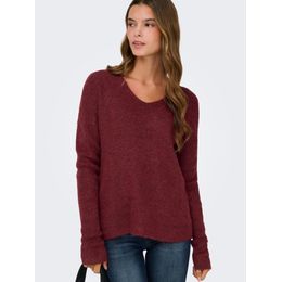 V-Ausschnitt-Pullover Only "ONLCAMILLA V-NECK L/S PULLOVER KNT NOOS", Damen, Gr. L, rot (oxblood rot detail:melange), Strick, Obermaterial: 74% Polyacryl, 24% Polyester, 2% Elasthan, meliert, regular fit normal, V-Ausschnitt, Strickb&uuml;ndchen, Pullover, Materialmix, regular fit
