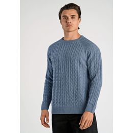 Strickpullover LINDBERGH "Strickpullover Relaxed Fit", Herren, Gr. L, blau ice mel, Obermaterial: 80% Wolle, 20% Nylon, Rundhals, Pullover Strickpullover