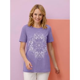 Longshirt Classic Basics "Longshirt", Damen, Gr. 42, lavendel, wei&szlig;, 100% Baumwolle, bedruckt, gemustert, mehrfarbig, Rundhals, Shirts Longshirt