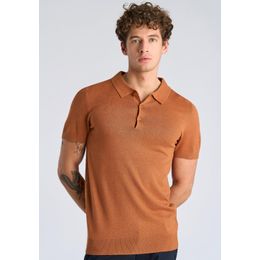 Poloshirt LINDBERGH "Poloshirt Slim Fit", Herren, Gr. L, copper mel, Obermaterial: 80% Viskose, 20% Nylon, unifarben, schmal, V-Ausschnitt, Shirts