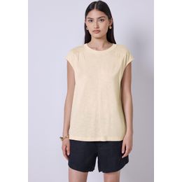 T-Shirt STREET ONE STUDIO, Damen, Gr. 34, beige (velvet cream), Web, 50% Baumwolle, 50% Modal, unifarben, gerade normal, Rundhals, B&uuml;ndchen, Shirts T-Shirt, im soften Baumwoll-Mix