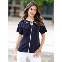 Schlupfbluse Classic Basics, Damen, Gr. 44, marine, 100% Polyester, gemustert, mehrfarbig, Rundhals, Blusen Schlupfbluse