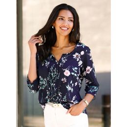 Schlupfbluse Classic Basics, Damen, Gr. 38, marine, hellros&eacute;, bedruckt, 100% Polyester, bedruckt, gebl&uuml;mt, gemustert, mehrfarbig, V-Ausschnitt, Blusen Schlupfbluse