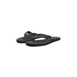 Zehentrenner Tommy Hilfiger "TH SCANDI PREMIUM SUMMER SANDAL", Herren, Gr. 36, schwarz, Lederimitat, unifarben, Basic, Schuhe Zehentrenner, Strandschuh, Pool Slides, Dianette, Flat mit Logo-Emblem
