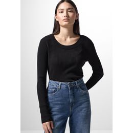 Sweatshirt STREET ONE STUDIO, Damen, Gr. 44, schwarz, Sweatware, 52% Viskose, 28% Polyester, 20% Polyamid, unifarben, normal, Rundhals, abgesteppt, Sweatshirts Sweatshirt, aus softem Materialmix