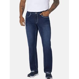 5-Pocket-Jeans Jan Vanderstorm "Tiefbundjeans MORTEN", Herren, Gr. 28, N-Gr, blau (dunkelblau), Obermaterial: 61% Baumwolle CO. 37% Polyester COOLMAX PES(Coolmax). 2% Elasthan EL., Hosen 5-Pocket-Jeans
