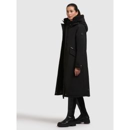Wintermantel Khujo "AGNETA2", Damen, Gr. M, schwarz, 100% Polyester, unifarben, regular fit knielang, eingesetzt Rippstrickb&uuml;ndchen mit Druckkn&ouml;pfen, M&auml;ntel Wintermantel