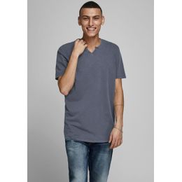 Jack & Jones T-Shirt JACK & JONES "SPLIT NECK TEE", Herren, Gr. XL, blau (navy blazer), Jersey, Obermaterial: 100% Baumwolle, unifarben, schmal h&uuml;ftbedeckend, V-Ausschnitt, gerader Abschluss, Shirts T-Shirt