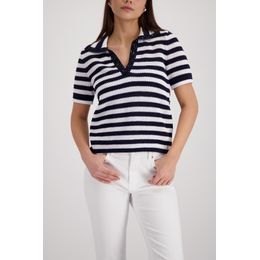 Ajourpullover monari, Damen, Gr. 34, marine ger, Strick, Obermaterial: 100% Baumwolle, gestreift, regular fit taillenbedeckt, V-Ausschnitt, eingesetzt gerader Abschluss, Pullover, Regular fit mit Strasssteinen