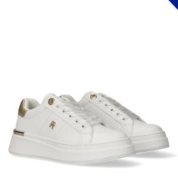 Sneaker Tommy Hilfiger, Damen, Gr. 37, wei&szlig;, metallic, Lederimitat, Schuhe Sneaker, Freizeitschuh, Halbschuh, Schn&uuml;rer mit goldfarbenen Bes&auml;tzen