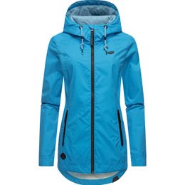 Outdoorjacke Ragwear "Zuzka", Gr. L (40), blau (himmelblau), Au&szlig;enmaterial: 100% Polyester. Innenfutter: 100% Polyester, tailliert Po-bedeckend, hoch geschlossener Ausschnitt, mit Kn&ouml;pfen,&Auml;rmel mit &Auml;rmelschlitz normaler Saum krempelbar,mit Druckknopf,mit Schlitz, Jacken Outdoorjacke, stylische &Uuml;bergangsjacke mit gro&szlig;er Kapuze