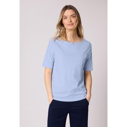 T-Shirt Street One, Damen, Gr. 36, shadowed navy, cashmere blau, Web, 100% Baumwolle, unifarben, normal normal, U-Boot-Ausschnitt, abgesteppt, Shirts T-Shirt, mit U-Boot-Ausschnitt