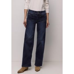 Loose-fit-Jeans Street One, Damen, Gr. 32, L&auml;nge 30, tiefblau soft washed, Jeans, 72% Baumwolle, 25% Polyester, 3% Elasthan, unifarben, lang, Jeans, High Waist