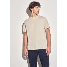 T-Shirt Street One MEN, Herren, Gr. XL (44), beige (basic beige), Web, 100% Baumwolle, unifarben, normal normal, Rundhals, B&uuml;ndchen, Shirts T-Shirt, aus reiner Baumwolle