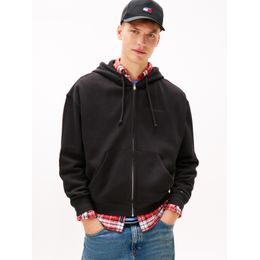 Kapuzensweatjacke Tommy Jeans "TJM 90S SCRIPT RIB FLEECE", Herren, Gr. L, schwarz, Sweatware, Obermaterial: 80% Baumwolle, 20% Polyester, normal normal, B&uuml;ndchen, Sweatjacken