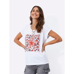 Rundhalsshirt Inspirationen "Shirt", Damen, Gr. 40, rot (grapefruit, wei&szlig;), 100% Baumwolle, gemustert, mehrfarbig, Rundhals, Shirts Rundhalsshirt