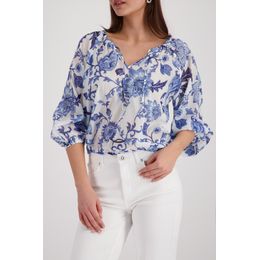 Langarmbluse monari "Bluse Blumendruck allover", Damen, Gr. 46, marine gem, Web, Obermaterial: 100% Baumwolle, gebl&uuml;mt, regular fit taillenlang, Rundhals, elastischer Bund, Blusen, Regular fit mit Blumenmuster