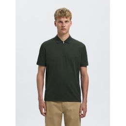 Poloshirt Selected "SLHFAVE ZIP SS POLO NOOS", Herren, Gr. L, gr&uuml;n (deep forest), Jersey, Obermaterial: 50% Baumwolle, 50% Polyester, unifarben, regular fit normal, ohne Ausschnitt, Shirts, Baumwollmischung, regular fit