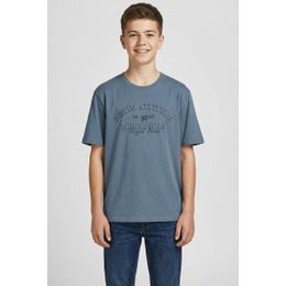 Jack & Jones Rundhalsshirt JACK & JONES JUNIOR "JJEDENVER GRAPHIC TEE SS O-NECK JNR", Jungen, Gr. 128, blau mirage, Single Jersey, Obermaterial: 100% Baumwolle, bedruckt, relaxed fit, Rundhals, Shirts Rundhalsshirt