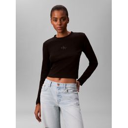 Langarmshirt Calvin Klein Jeans, Damen, Gr. XS (36), schwarz 1, Single Jersey, Obermaterial: 95% Baumwolle, 5% Elasthan, figurbetont taillenlang, Rundhals, Shirts Langarmshirt, Rundhalsausschnitt, figurbetonte Passform, Logodruck