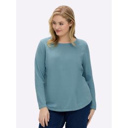 sheego Gro&szlig;e Gr&ouml;&szlig;en Baumwollpullover mit &uuml;berlappendem Saum, aqua, Gr&ouml;&szlig;e 56 - Damen