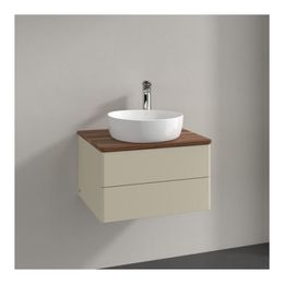 Villeroy & Boch Villeroy und Boch Antao Waschtisch-Unterschrank K18052HJ 60x36x50cm, Hahnloch, Waschbeckenplattenfarbe warm walnut, silk grey matt lacquer
