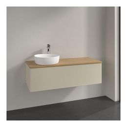 Villeroy & Boch Villeroy und Boch Antao Waschtisch-Unterschrank L33151HJ mit Beleuchtung, 120x36x50cm, Hahnloch, Waschbeckenplattenfarbe honey oak, silk grey matt lacquer