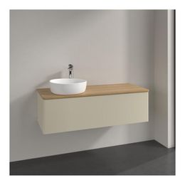 Villeroy & Boch Villeroy und Boch Antao Waschtisch-Unterschrank L33051HJ mit Beleuchtung, 120x36x50cm, Hahnloch, Waschbeckenplattenfarbe honey oak, silk grey matt lacquer