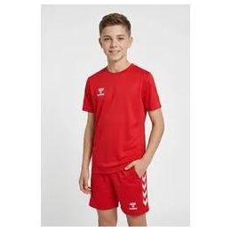 T-Shirt & Shorts Hummel "HMLLOGO SET KIDS", M&auml;dchen, Gr. 128, true rot, Jersey, Obermaterial: 100% Polyester, KOB Set-Artikel, mit elastischem Bund, aus Polyester, pflegeleicht, sportlicher Stil