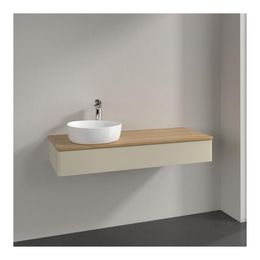 Villeroy & Boch Villeroy und Boch Antao Waschtisch-Unterschrank L11051HJ mit Beleuchtung, 120x19x50cm, Hahnloch, Waschbeckenplattenfarbe honey oak, silk grey matt lacquer