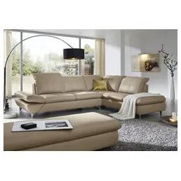 Ecksofa W.Schillig "Taoo, elegant und zeitlos, bequem, L-Form, Breite 296cm", braun (stone z59), B:296cm H:84cm T:242cm, Longlife Xtra-Leder Z59: Glattleder mit modischer Pr&auml;gung. Hautst&auml;rke 0, 9 - 1, 1 mm, Sofas, Ecksofa, mit Sitziefenverstellung & Kopfteilverstellung